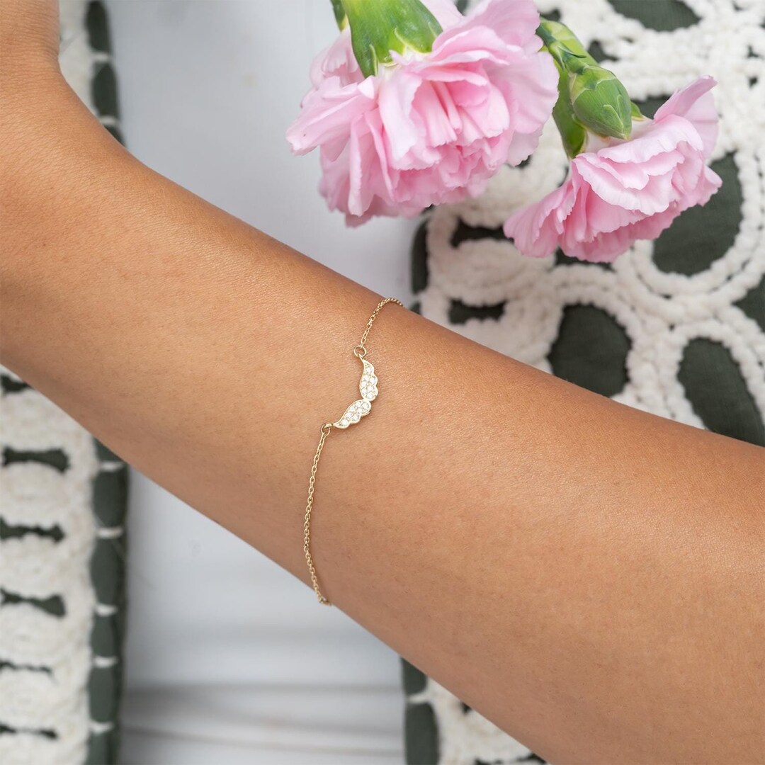 10K Gold Angel Wings Bracelet 12.6x5.7mm, 10K Solid Gold Diamond Angel ...