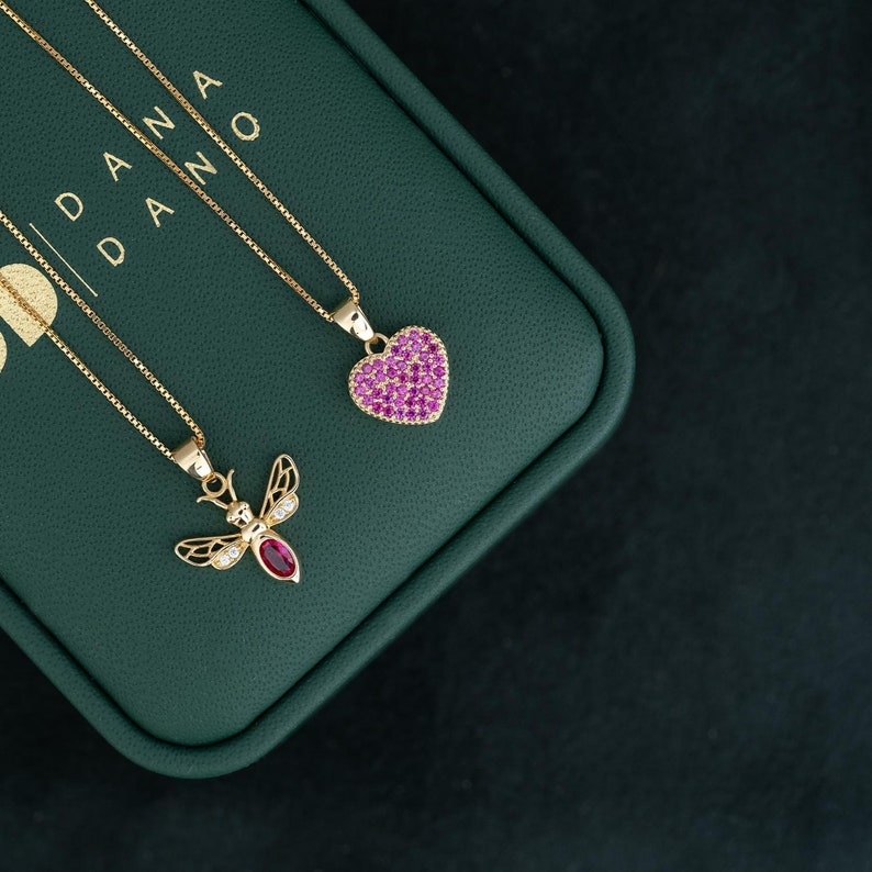Ruby Heart Necklace 10K Gold, Ruby Heart Pendant Solid Gold, Valentine ...