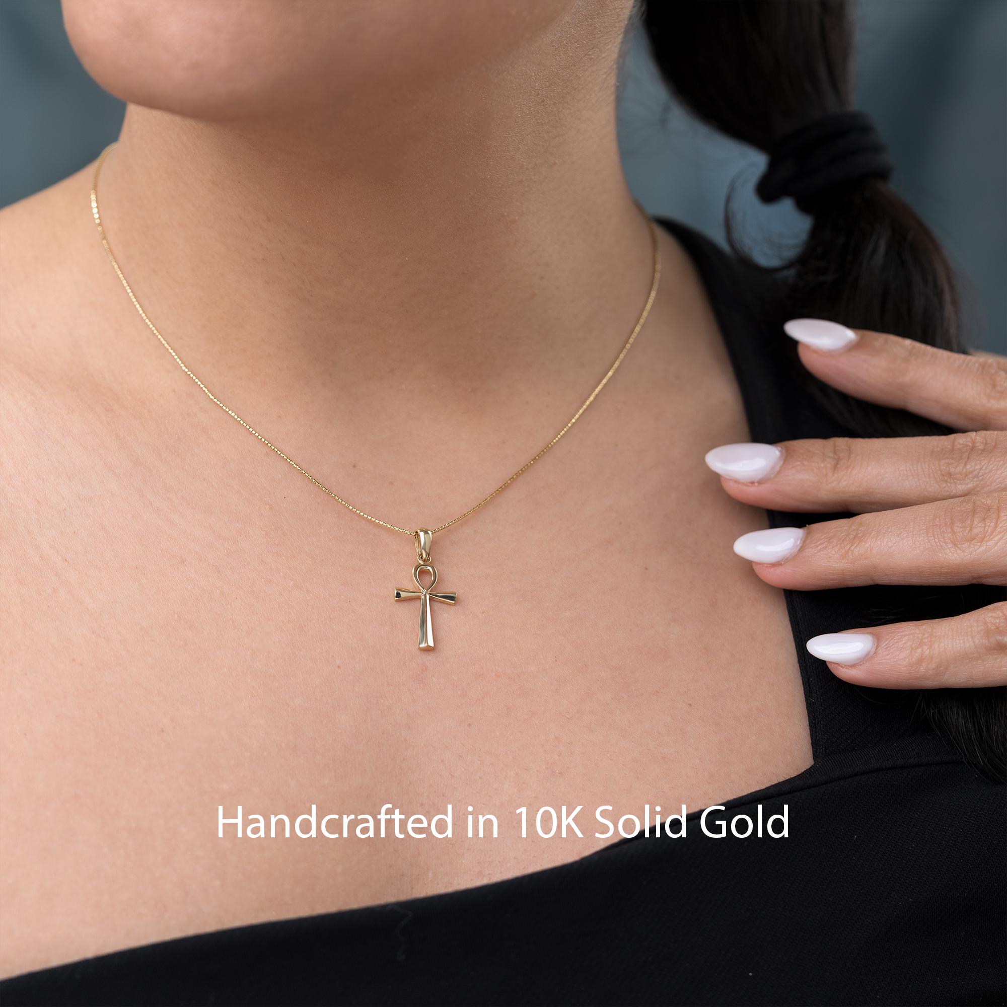 Ankh Necklace 10K Gold, Key of Life Ankh Pendant Solid Gold, Ankh Cross ...