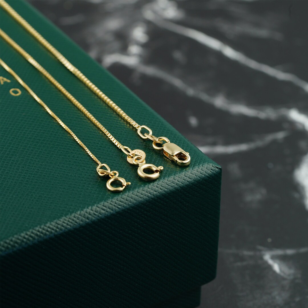 10K Gold BOX Chain Necklace, 10K Solid Gold Box Chain Necklace, Box ...