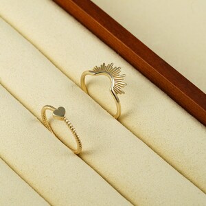 10K Gold Sunrise Ring, 10K Solid Gold Sunrise Ring, Rising Sun Ring ...