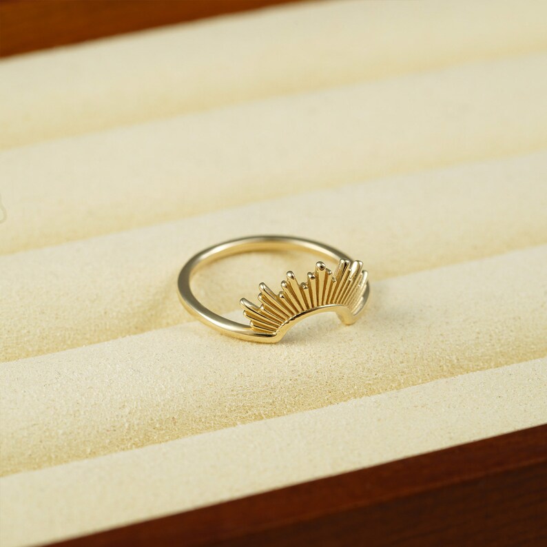 10K Gold Sunrise Ring, 10K Solid Gold Sunrise Ring, Rising Sun Ring ...