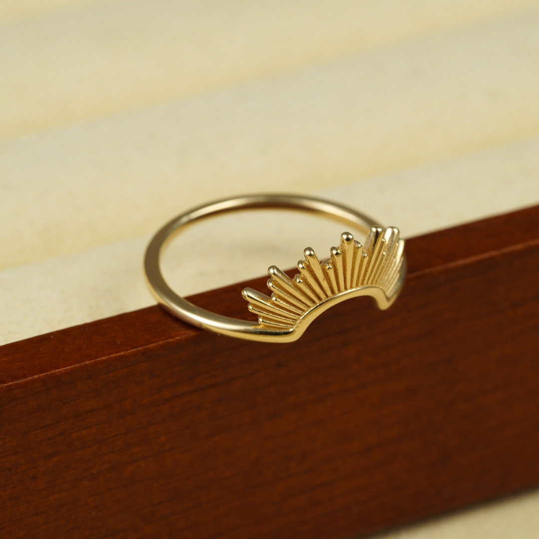 10K Gold Sunrise Ring, 10K Solid Gold Sunrise Ring, Rising Sun Ring ...