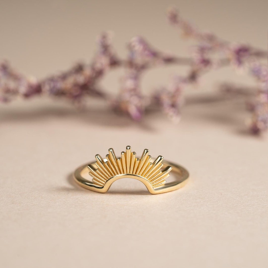 Sunrise Ring 10K Gold, Sunrise Ring 10K Solid Gold, Rising Sun Ring ...