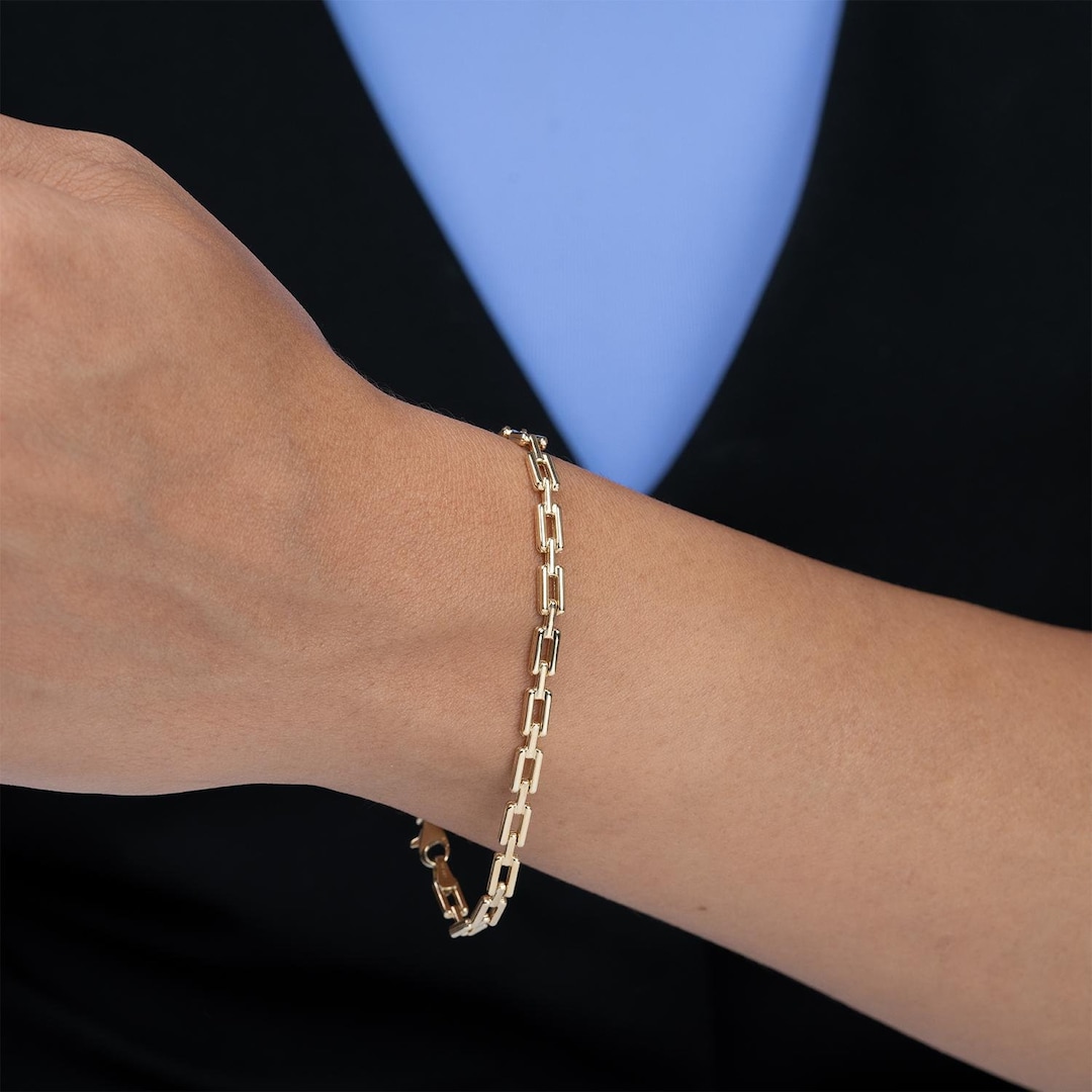 10K Gold Rectangle Link Chain Bracelet 4mm, 10K Solid Gold Square Link ...