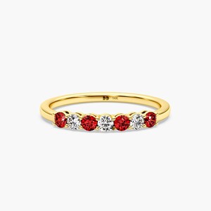 Ruby Diamond Alternating Ring 14K 18K Gold, Ruby Ring, Ruby Wedding ...
