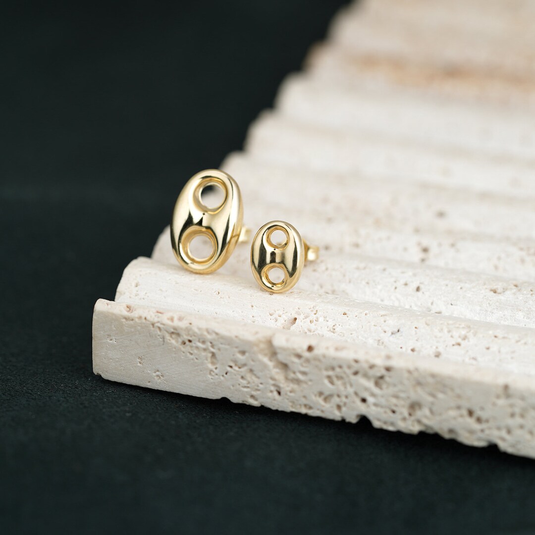 10K Gold Puffed Mariner Stud Earrings: Nautical Jewelry - Etsy