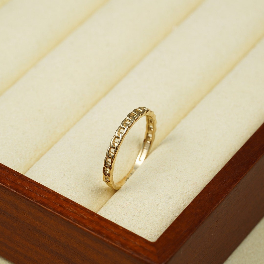 Cuban Chain Ring 10K Gold, Curb Ring Solid Gold, Stackable Curb Link ...