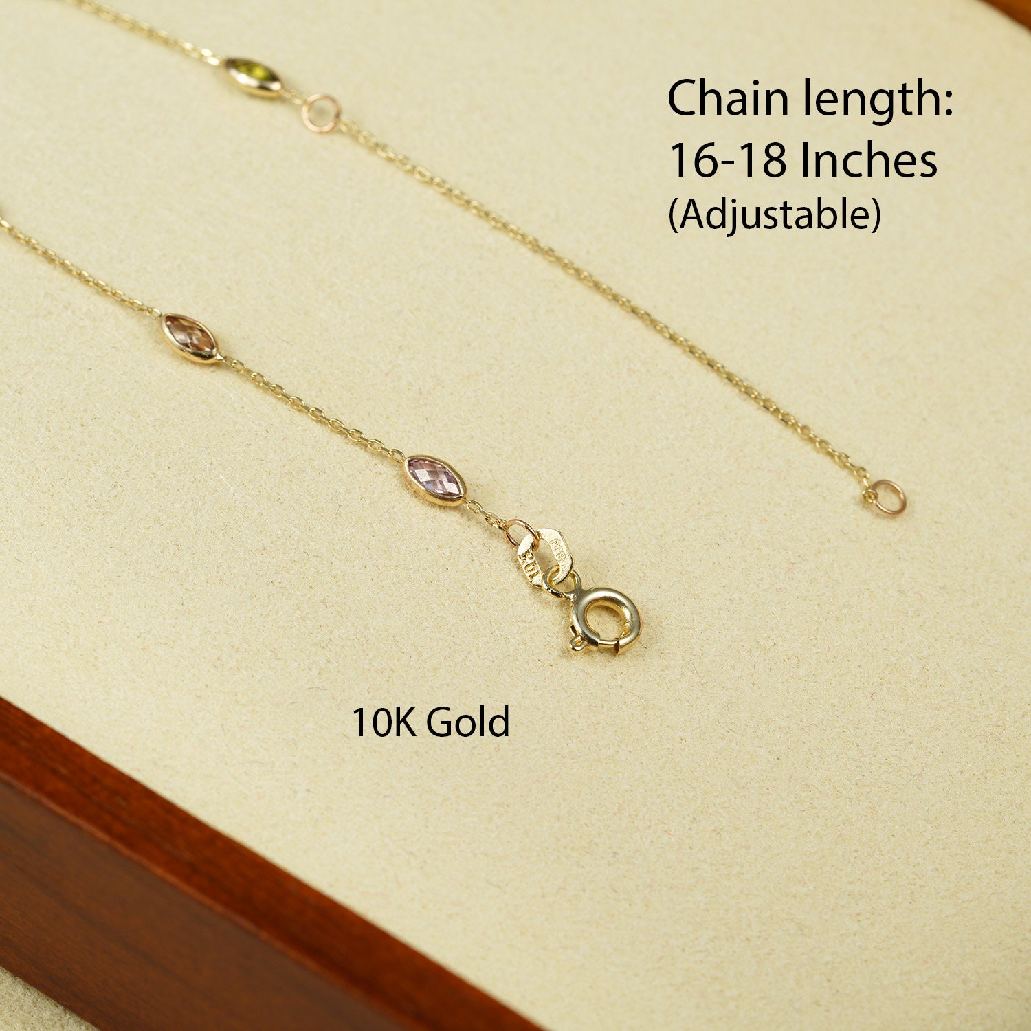 10K Gold Birthstone Necklace 5.1x3mm, 10K Solid Gold Birthstone Necklace, Family Birthstone ...