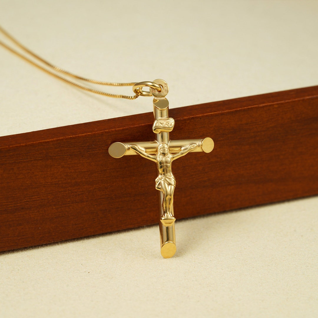 10K Gold Cross Necklace 10K Solid Gold Christ Cross Pendant - Etsy