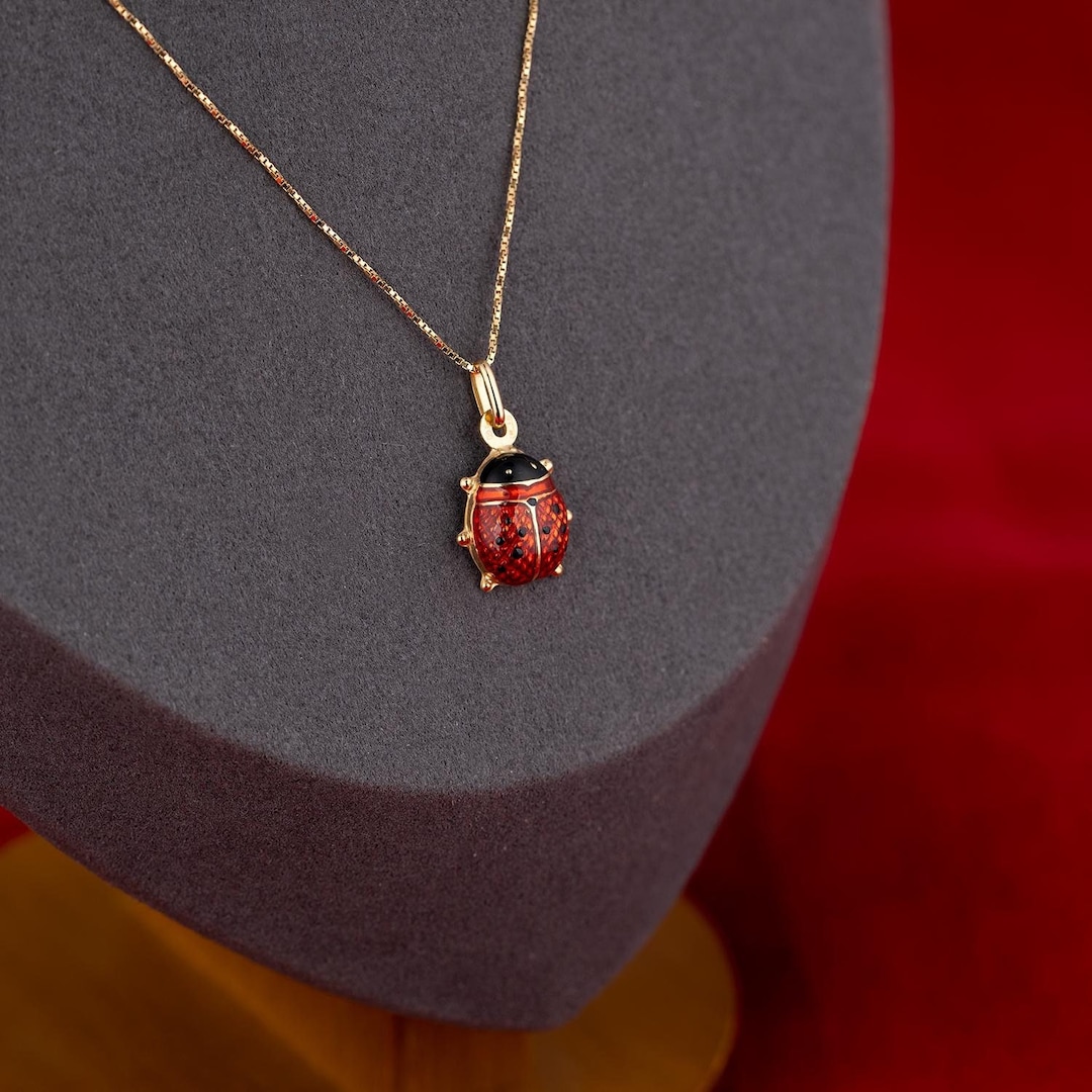 Ladybug Necklace 10K Gold, Ladybug Pendant Solid Gold, Gold Ladybug ...