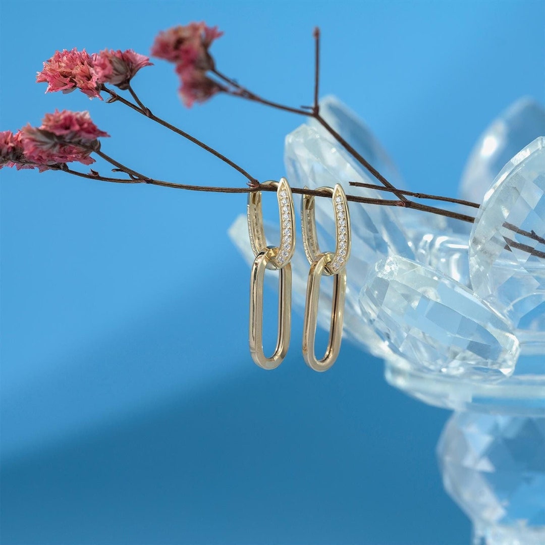 10K Gold Paperclip Earrings 29.3x10.3mm, 10K Solid Gold Paperclip Hoop ...