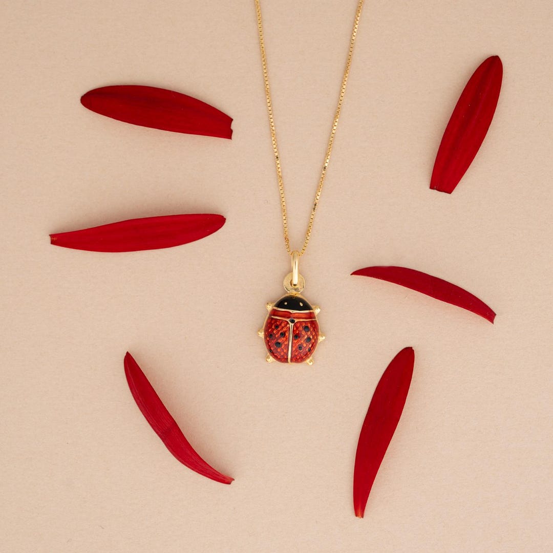 Ladybug Necklace 10K Gold, Ladybug Pendant Solid Gold, Gold Ladybug ...