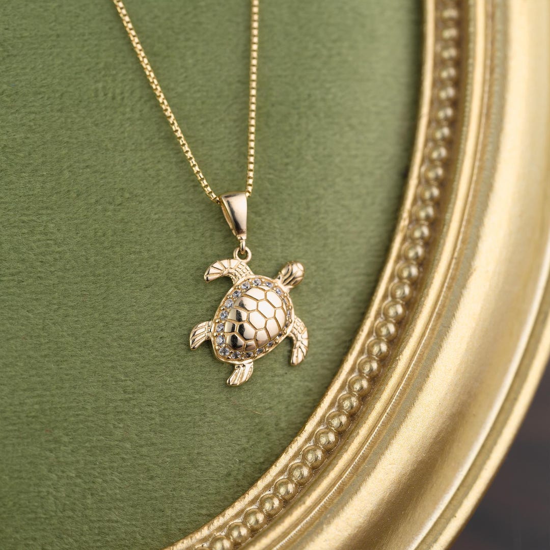 Turtle Necklace 10K Gold, Turtle Pendant, Gold Turtle Charm Necklace ...