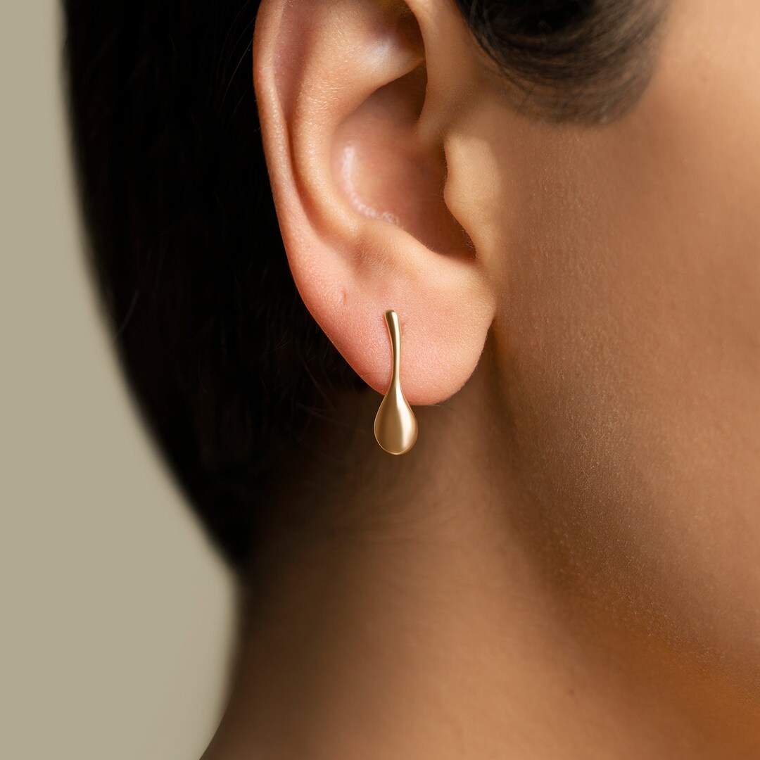 10K Gold Teardrop Stud Earrings: Minimalist Drop Studs (20x6mm) - Etsy