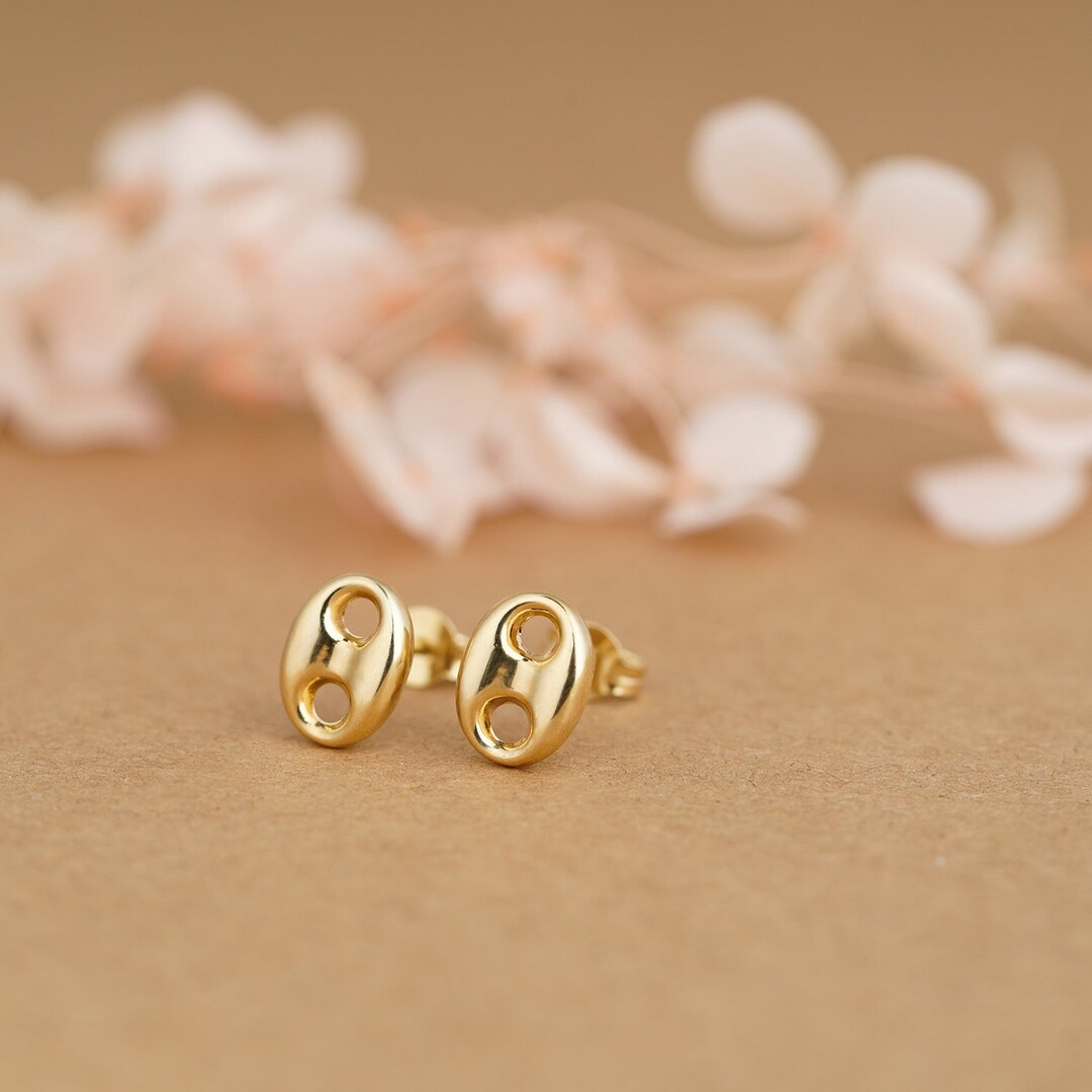 10K Gold Puffed Mariner Stud Earrings, Puffed Mariner Nugget Earrings ...