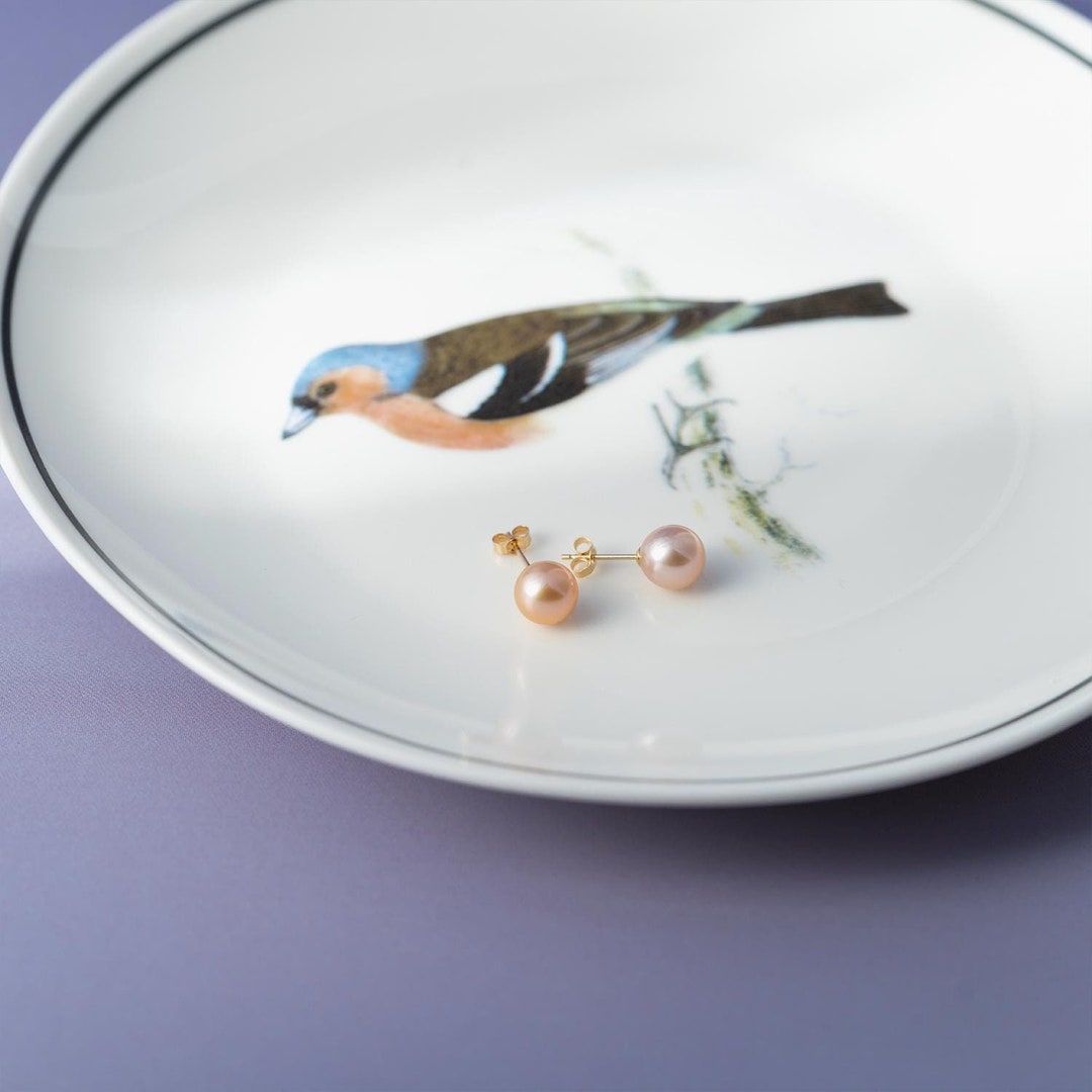 Pink Pearl Stud Earrings 14K Gold, Freshwater Pearl Earrings 14K Solid ...