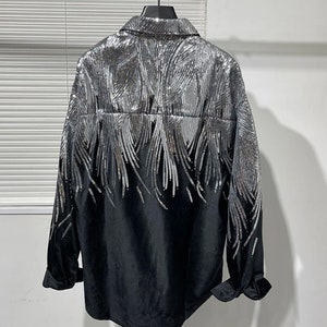 Dripping Silver Sequin Feathered Velvet Shirt Unifit - Etsy