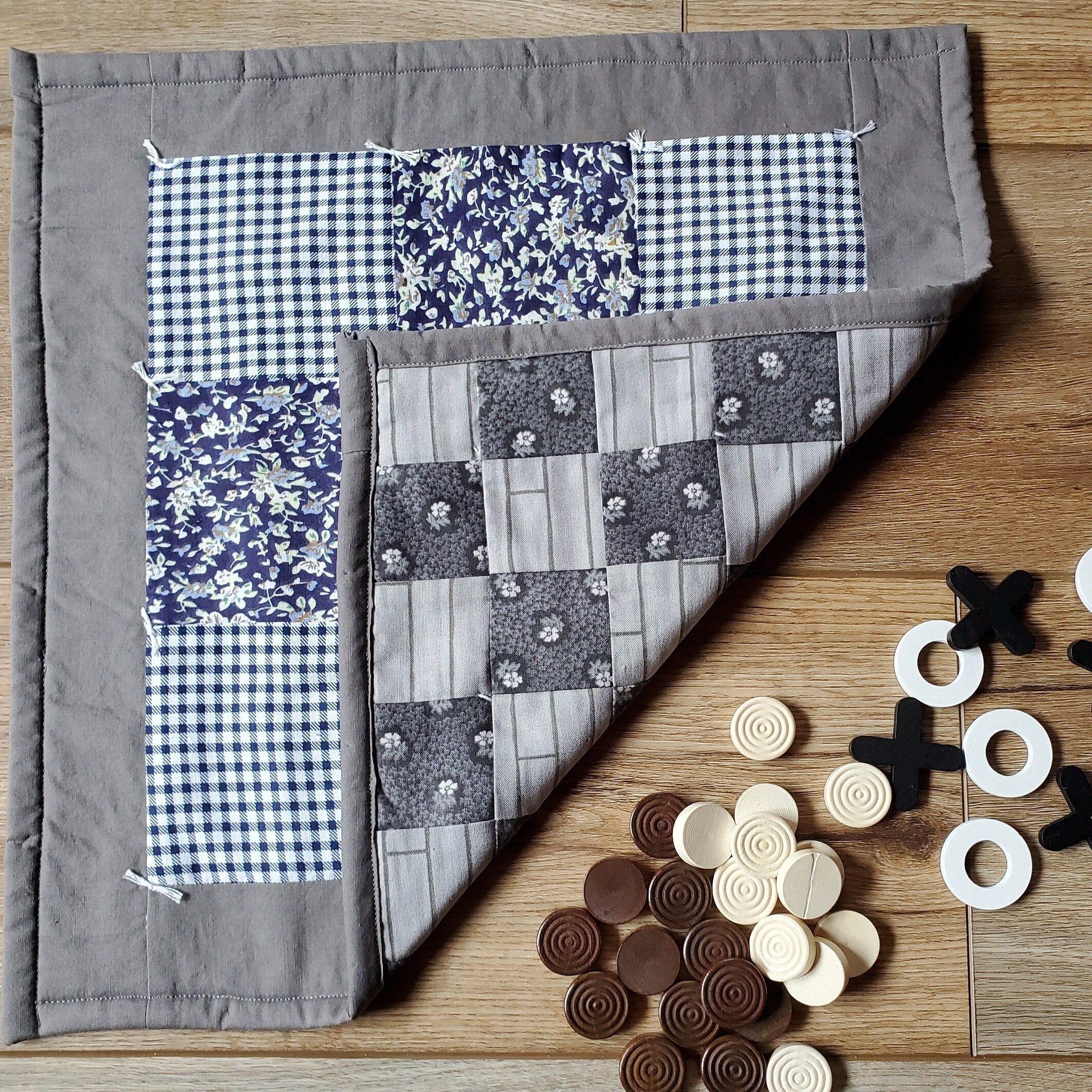 Quilted Checkers & Tic-tac-toe Game Mat - Etsy