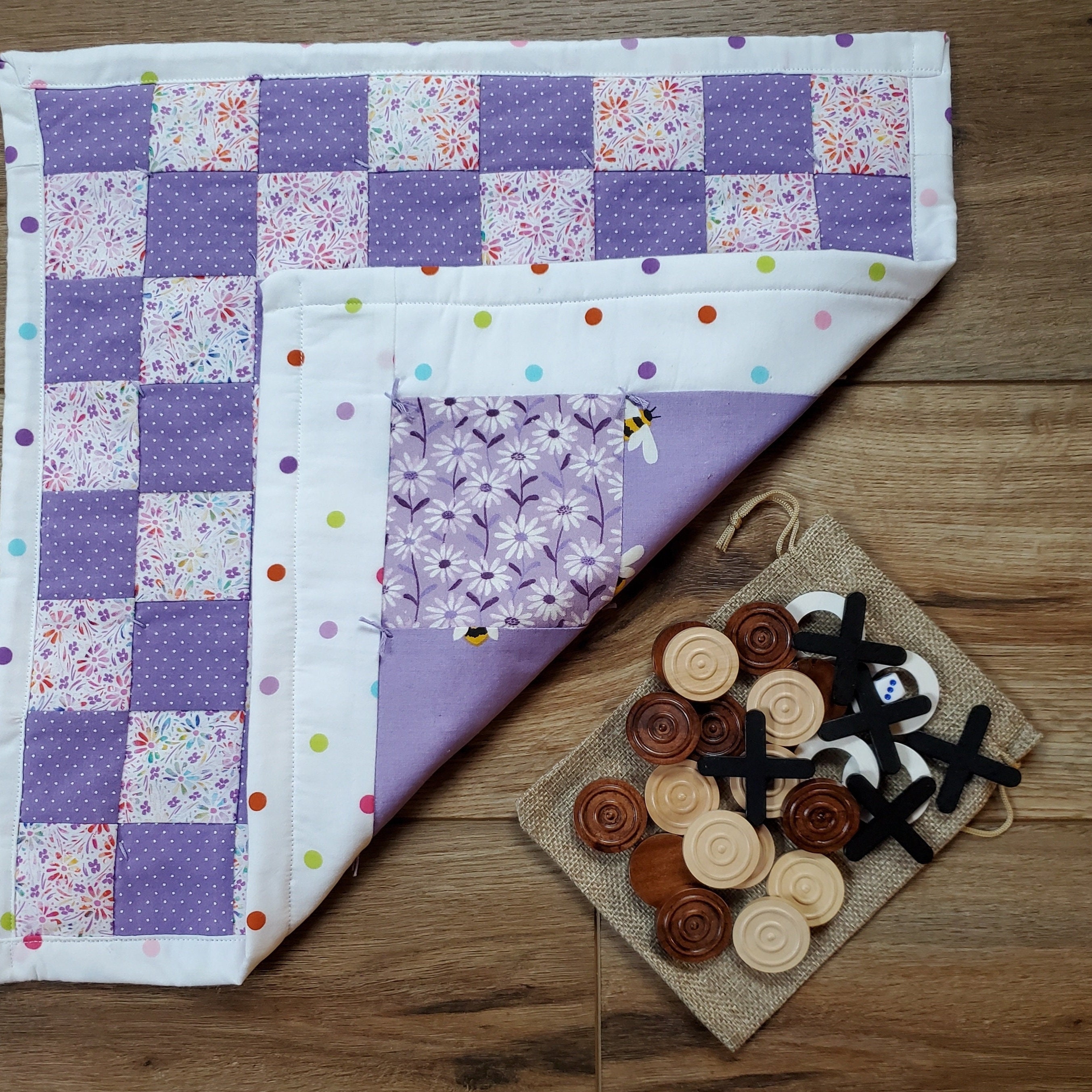 Quilted Checkers & Tic-tac-toe Game Mat - Etsy
