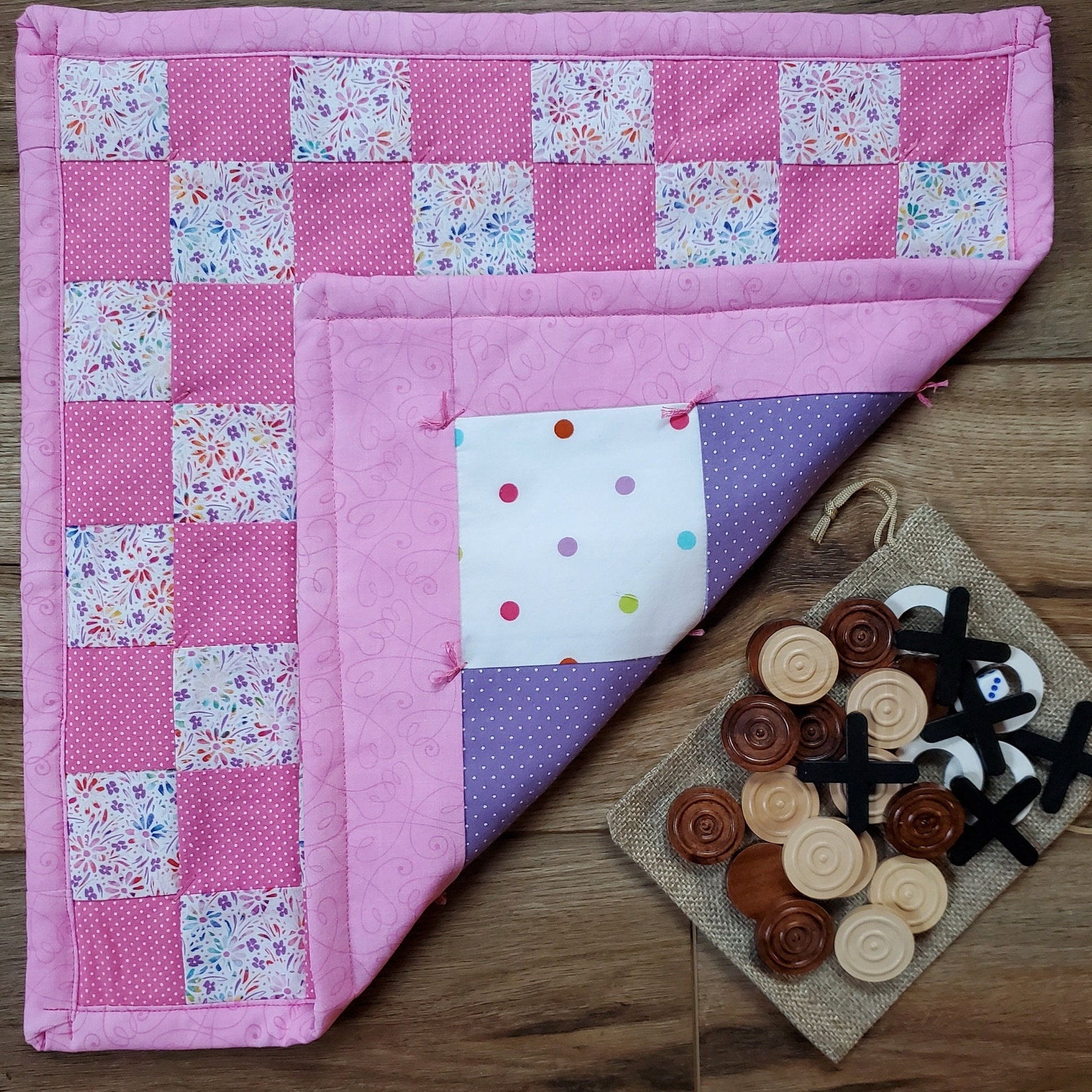 Quilted Checkers & Tic-tac-toe Game Mat - Etsy