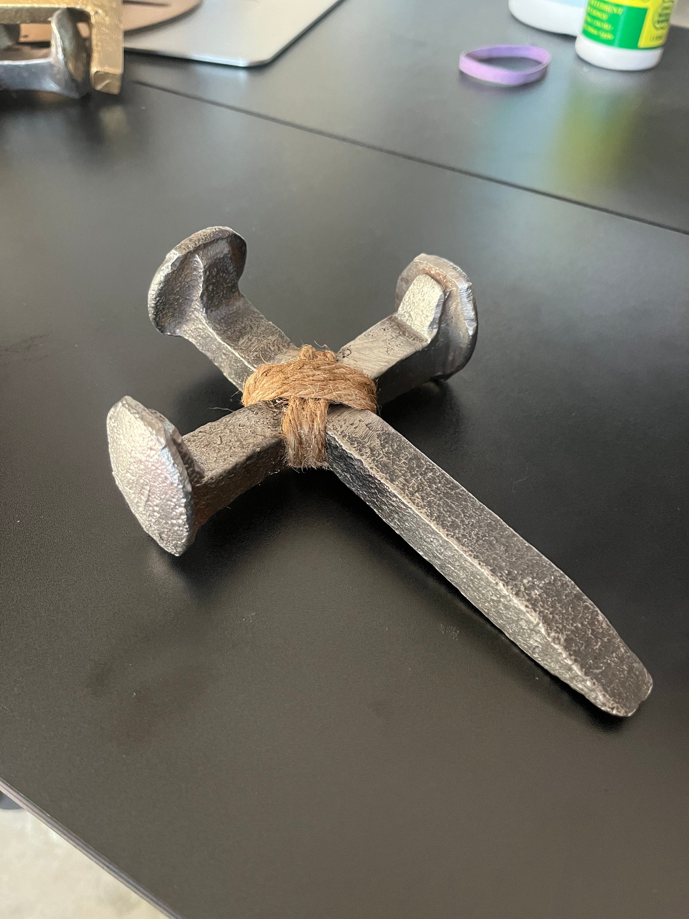Vintage Hand Forged Railroad Spike Cross With Stand, Wall Hanger or ...
