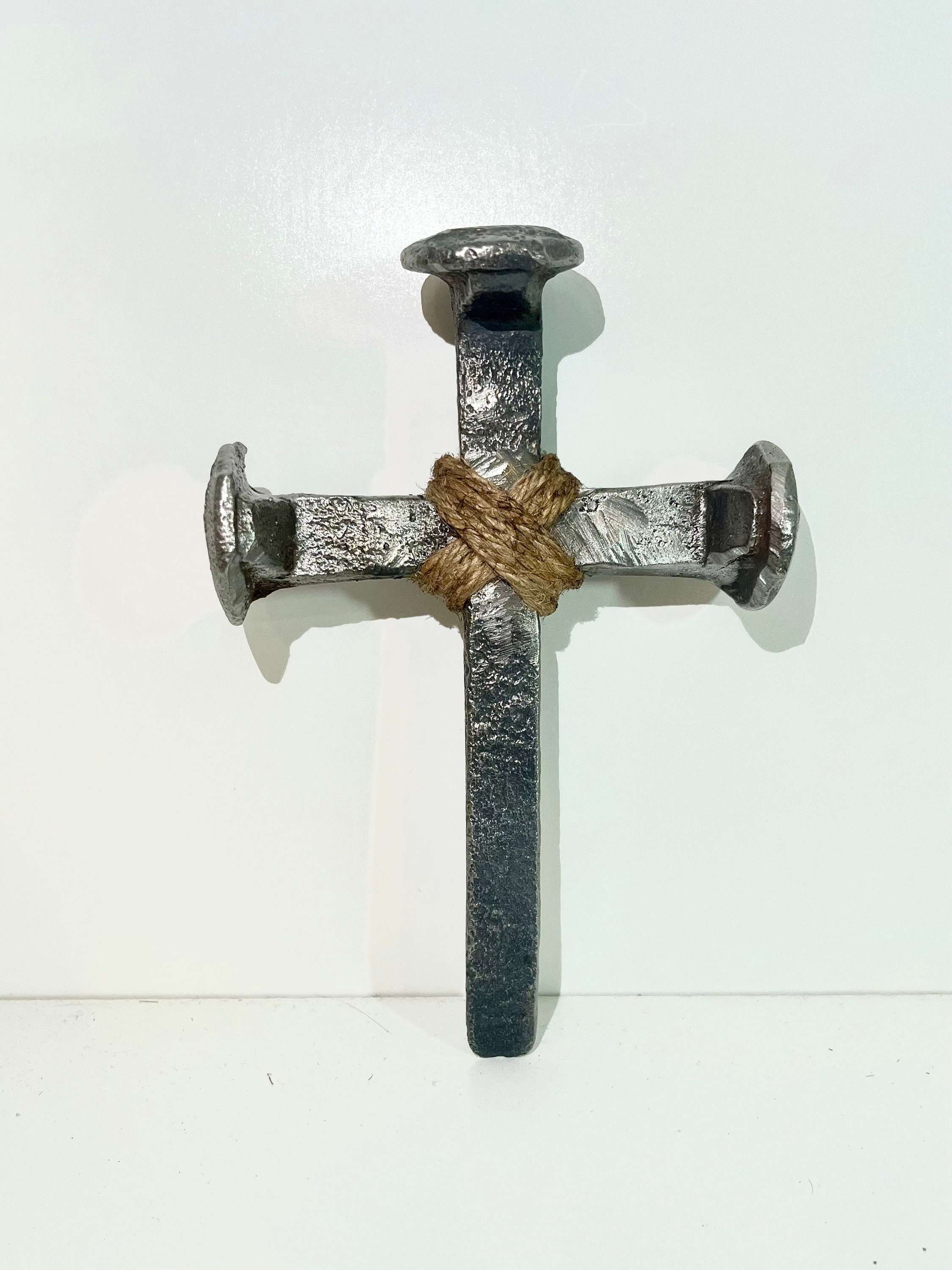 Vintage Hand Forged Railroad Spike Cross With Stand, Wall Hanger or ...