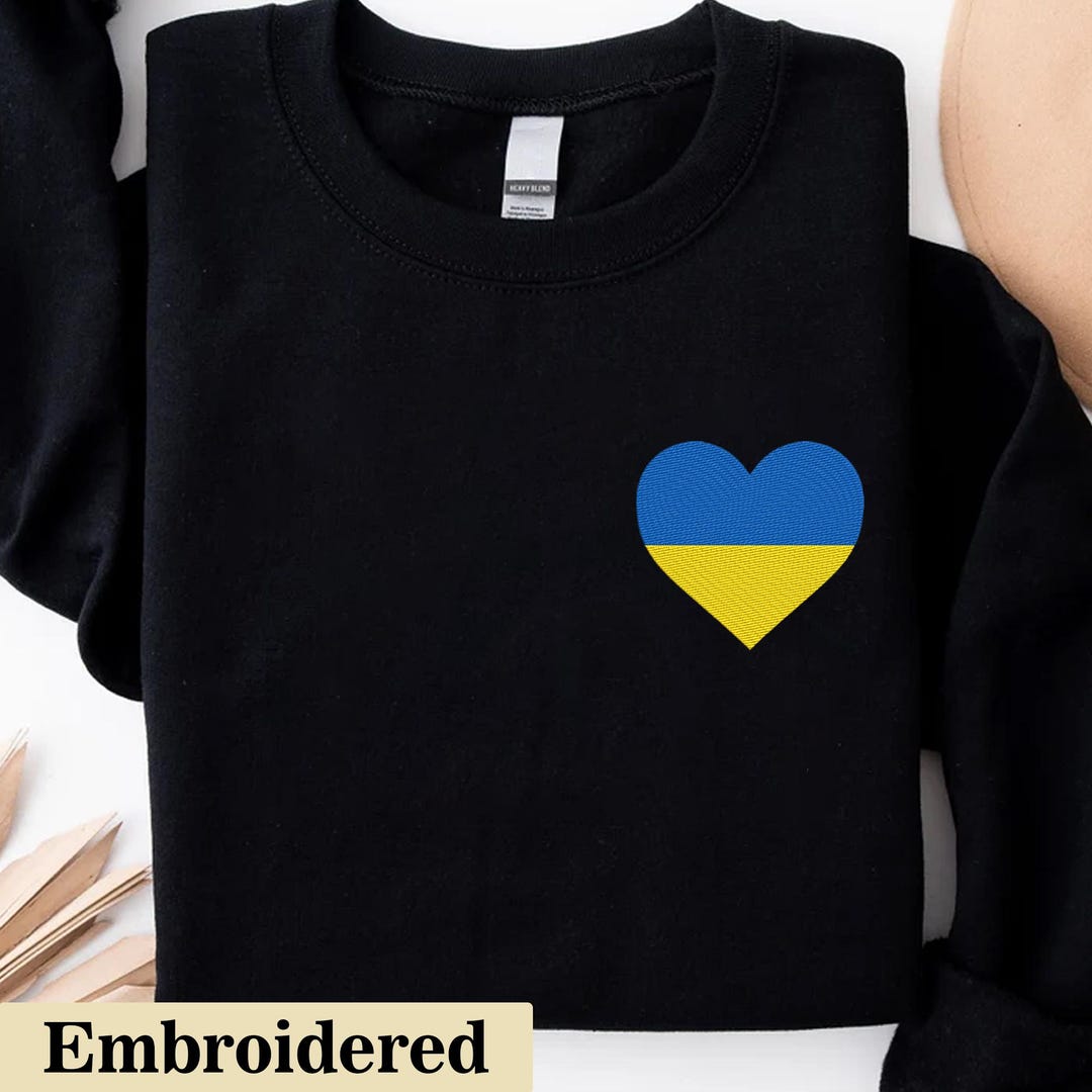 Ukrainian Flag Heart Embroidery Sweatshirt, Ukraine Shirt No War in ...