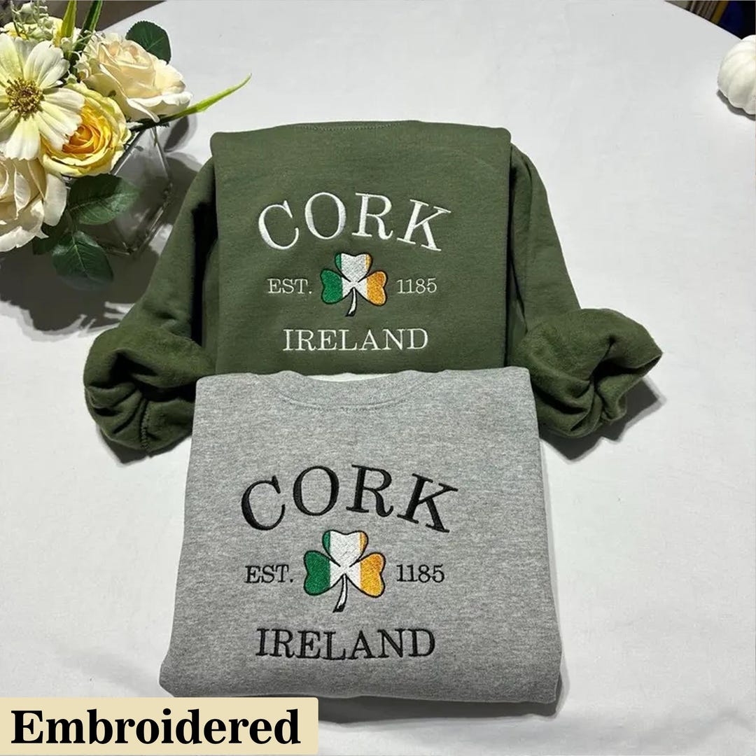 Cork Ireland Embroidered Sweatshirt, Ireland Embroidered Crewneck ...