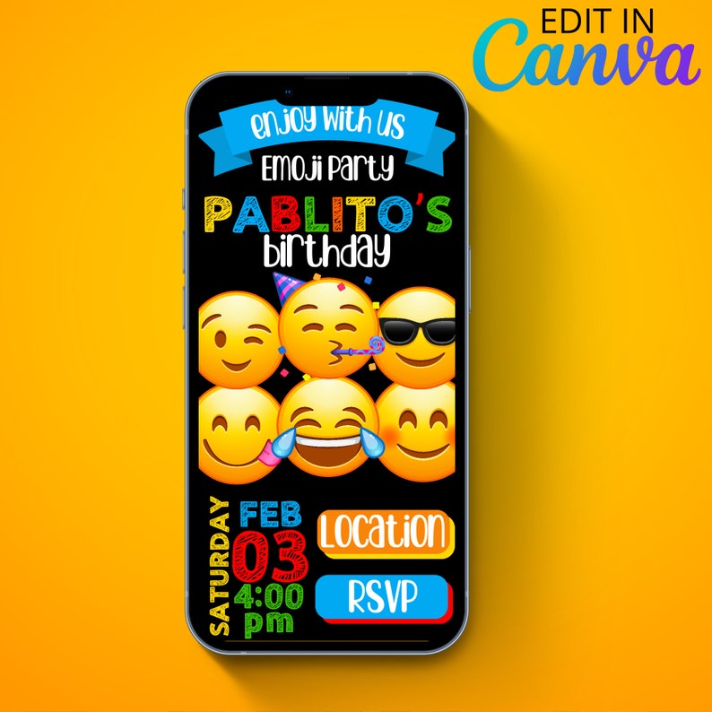Editable Interactive Emoji Birthday Invitation Template - Etsy