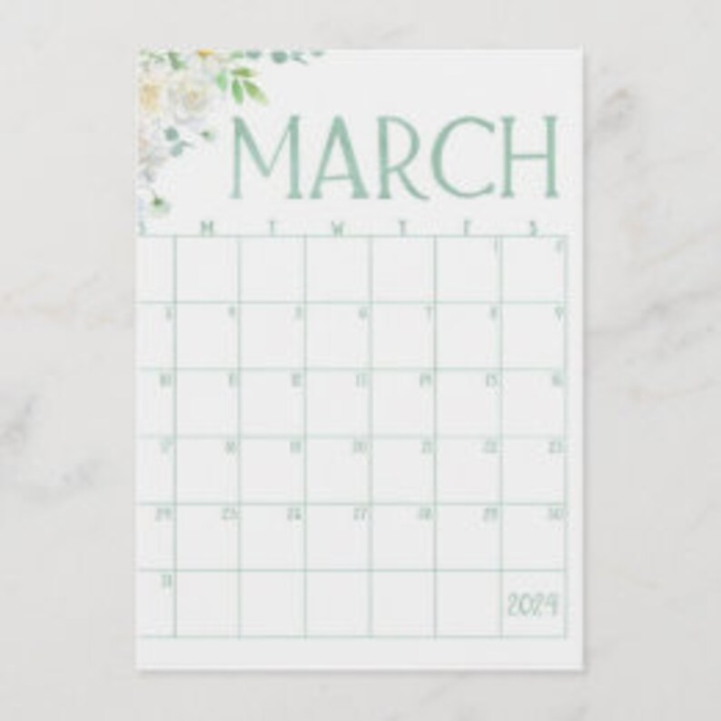 March 2024 Calendar Printable Instant Download Springtime Floral ...