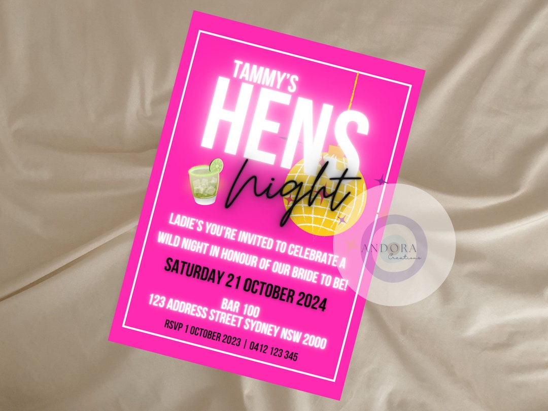 Editable HOT Pink Hens Night Invitation, Minimal Invitation, Canva ...