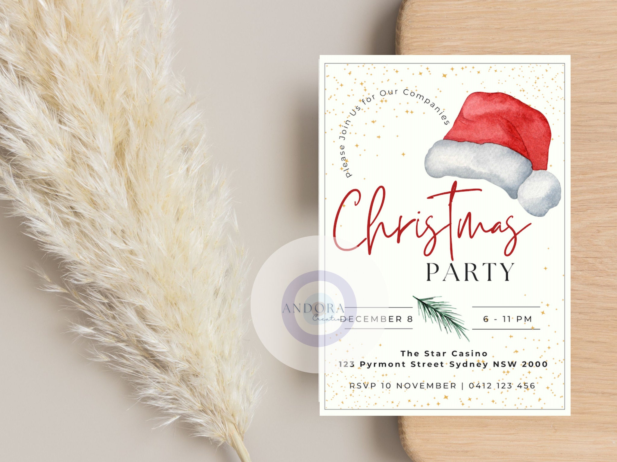 Editable Santa Hat Christmas Party Invitation, Christmas Invitation ...