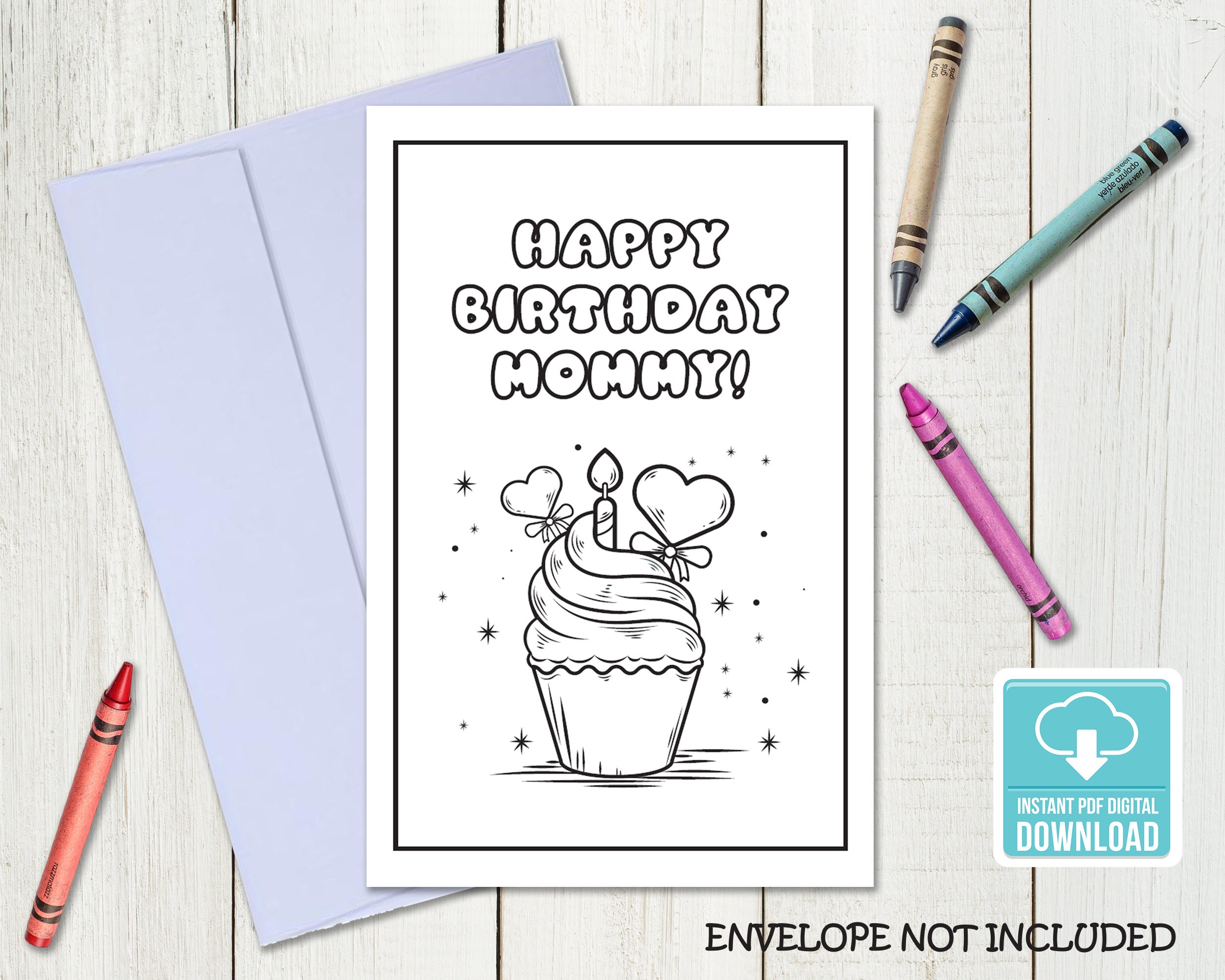 Happy Birthday Card for Mom, Birthday Coloring Card, Color Your Own ...