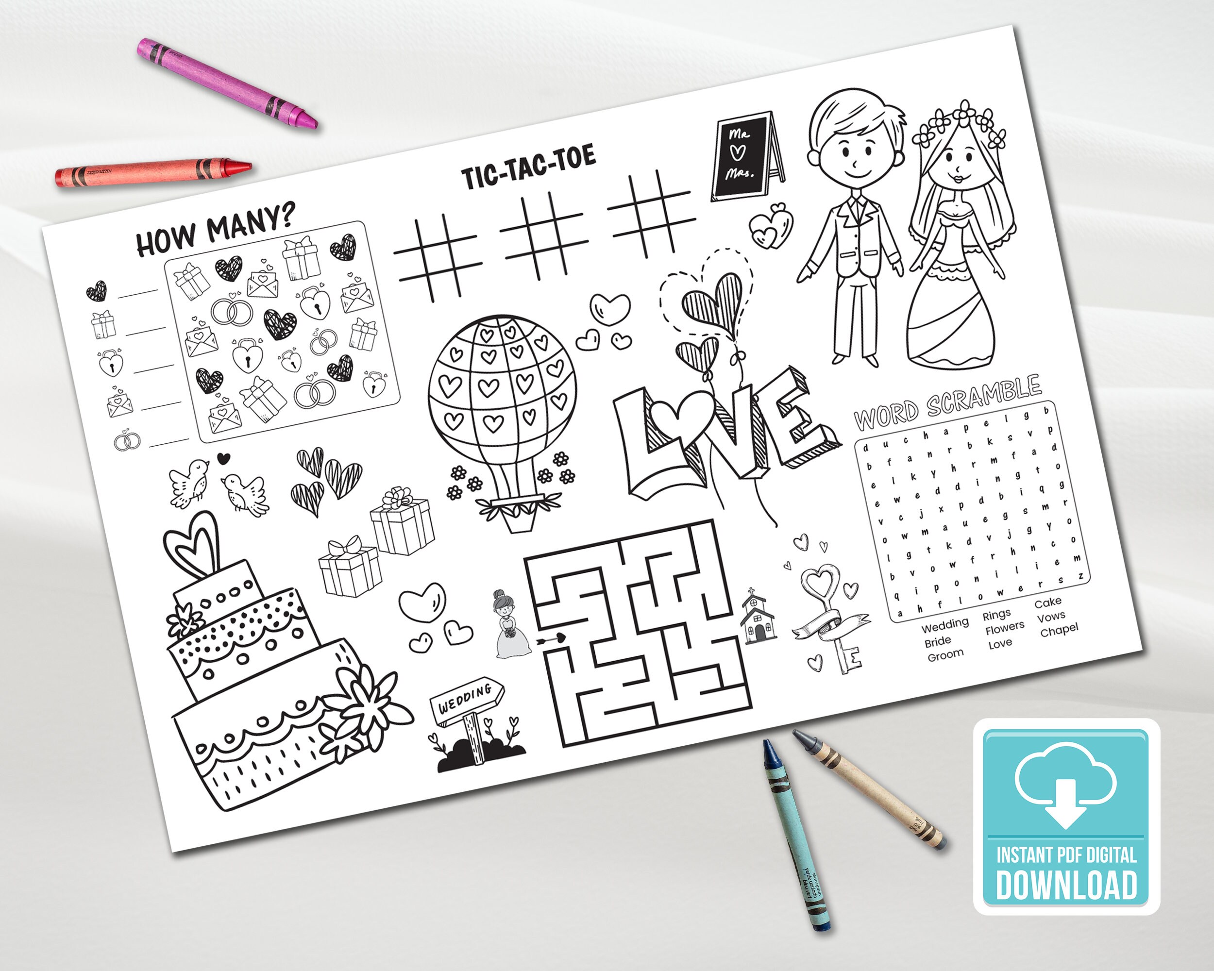 Wedding Activity Placemat for Kids, Coloring Placemat, Wedding Placemat ...