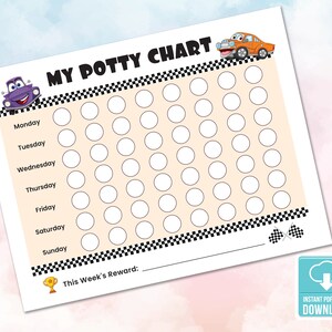 Race Car Potty Chart, Printable Potty Chart, Potty Training Chart ...