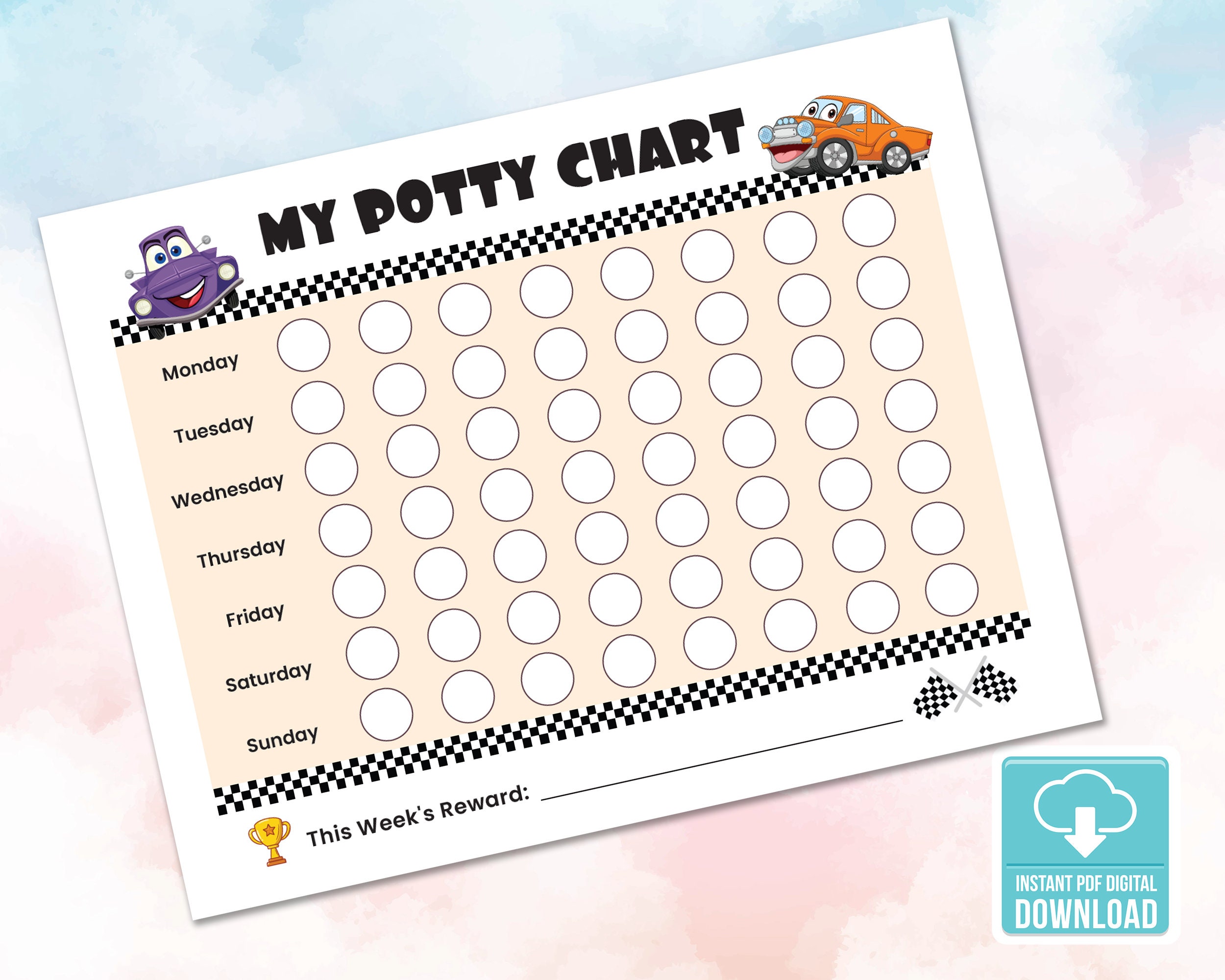 Race Car Potty Chart, Printable Potty Chart, Potty Training Chart ...