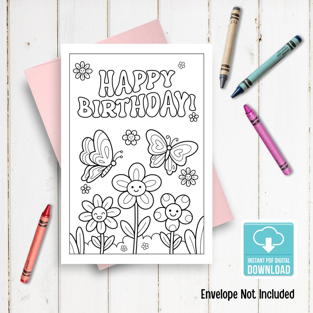 Happy Birthday Card, DIY Birthday Coloring Card, Color Your Own ...