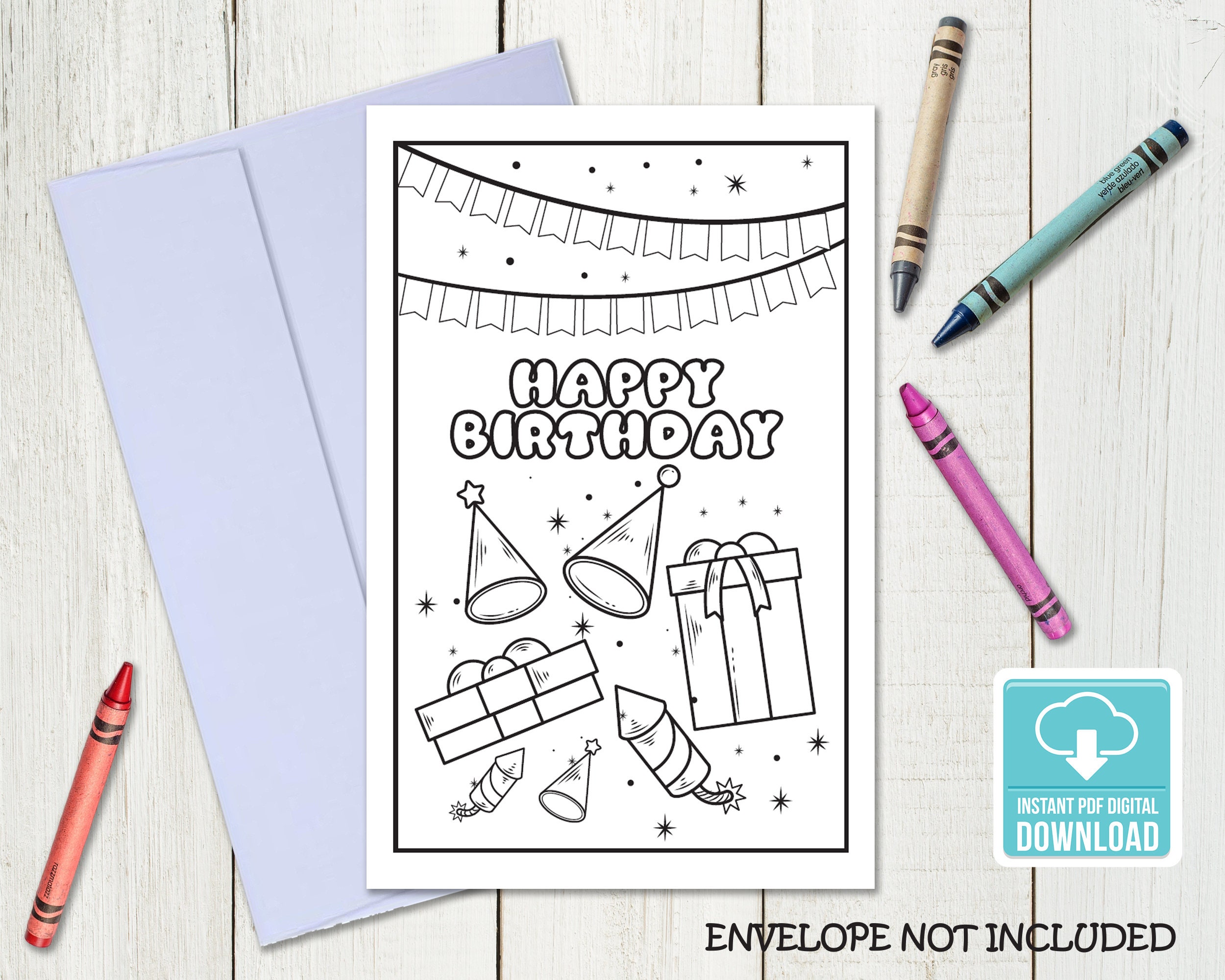 Coloring Birthday Card, Happy Birthday Card, Color Your Own, Birthday ...