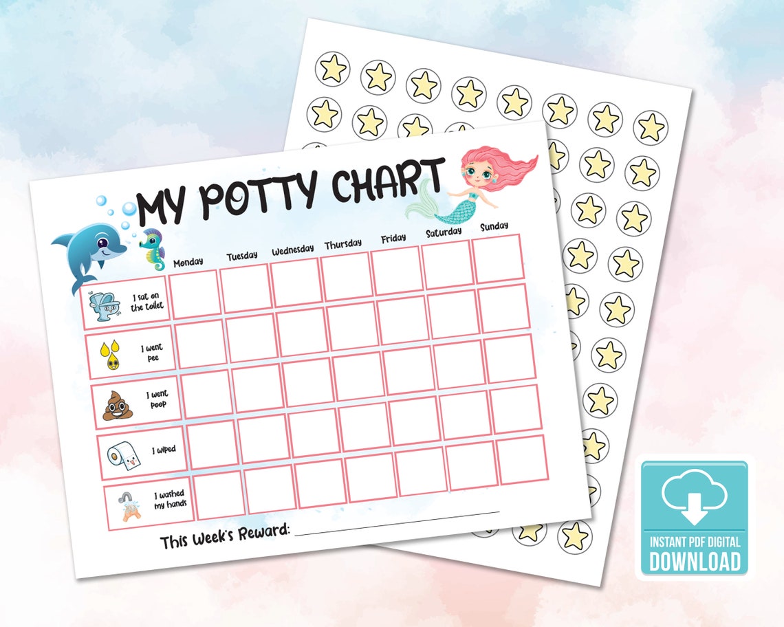 Mermaid Potty Chart, Printable Potty Chart, Potty Training Chart ...