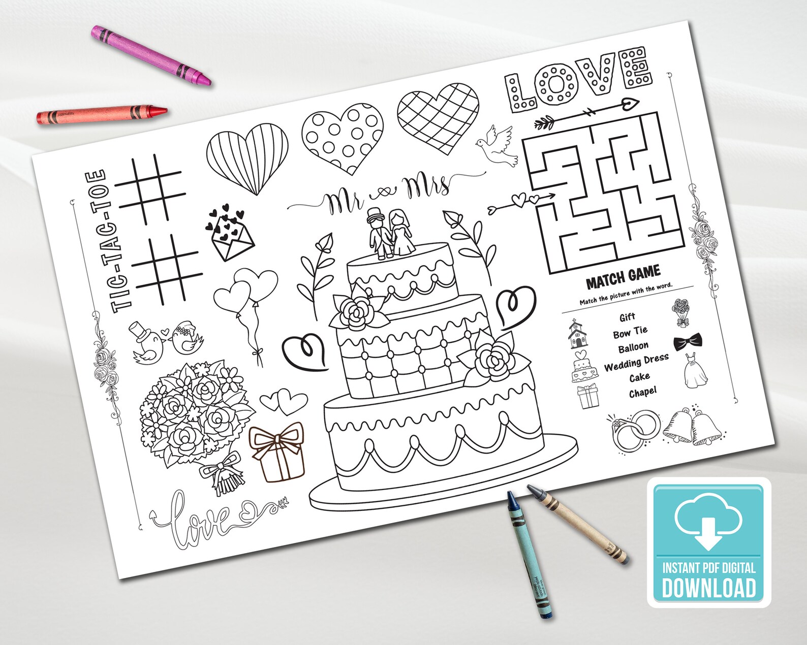 Wedding Activity Placemat for Kids, Coloring Placemat, Wedding Placemat ...