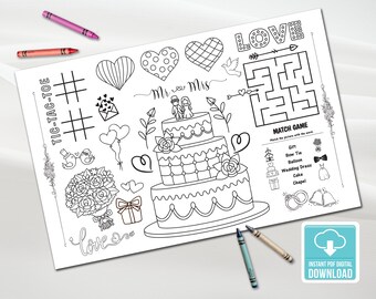Wedding Activity Placemat for Kids, Coloring Placemat, Wedding Placemat ...