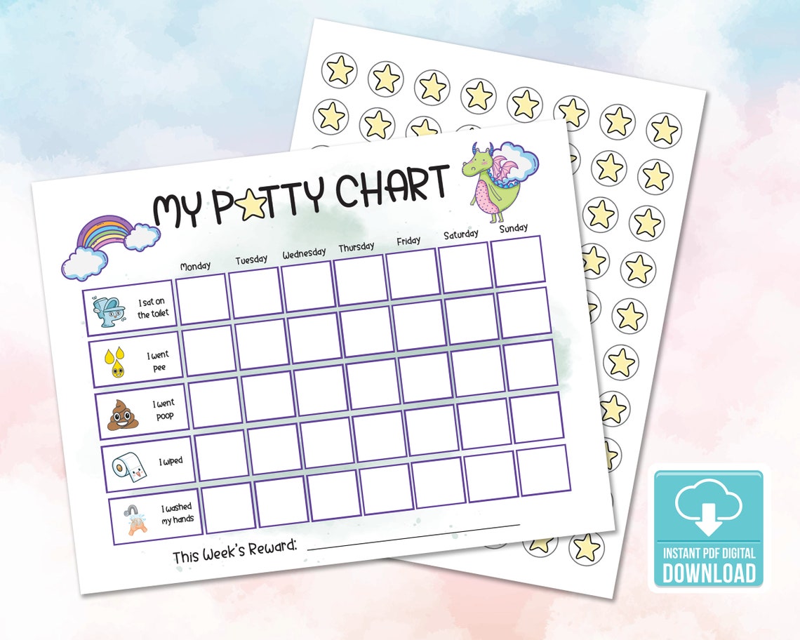 Dragon Potty Chart, Printable Potty Chart, Potty Training Chart, Toilet ...