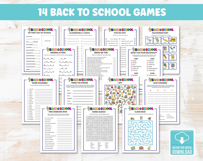 Back to School Printable Games | School Activity Bundle | First Day of ...