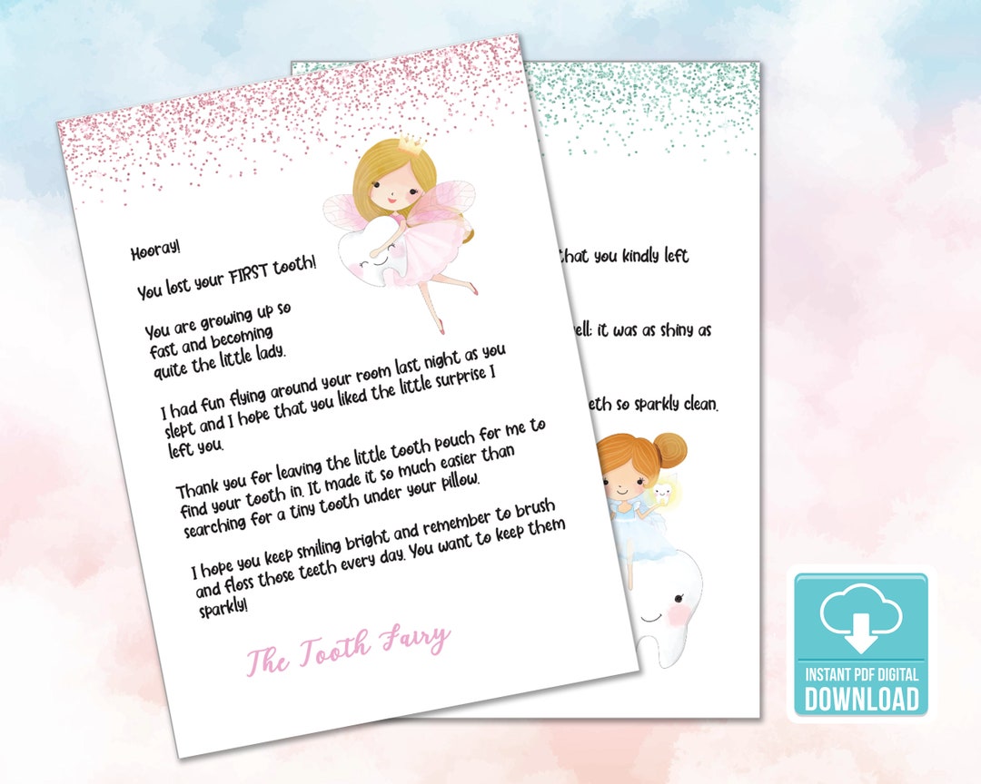 Tooth Fairy Letter for Girls, Tooth Fairy Note, Tooth Fairy Printable ...