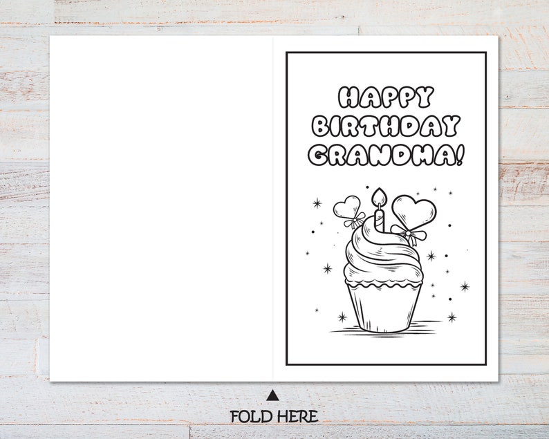 Happy Birthday Card for Grandma, Birthday Coloring Card, Color Your Own ...
