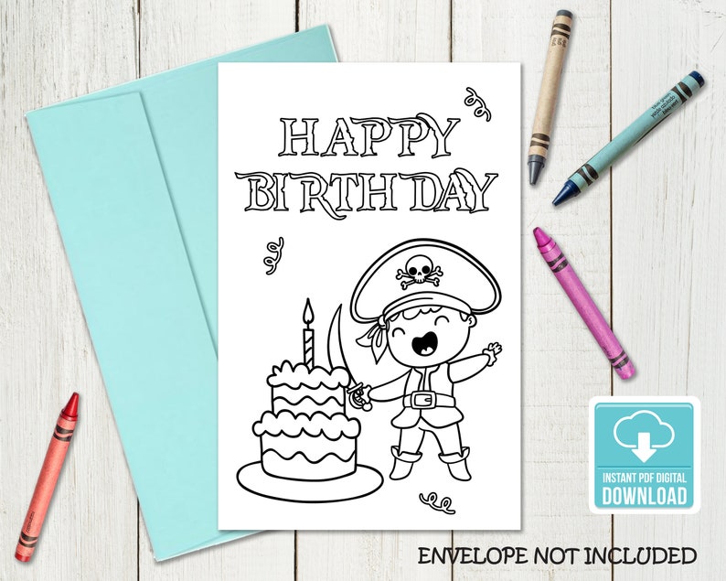 Coloring Birthday Card, Birthday Card, Color Activity for Kids ...