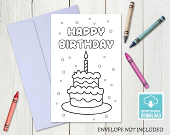 Coloring Birthday Card, Happy Birthday Card, Color Your Own, Birthday ...