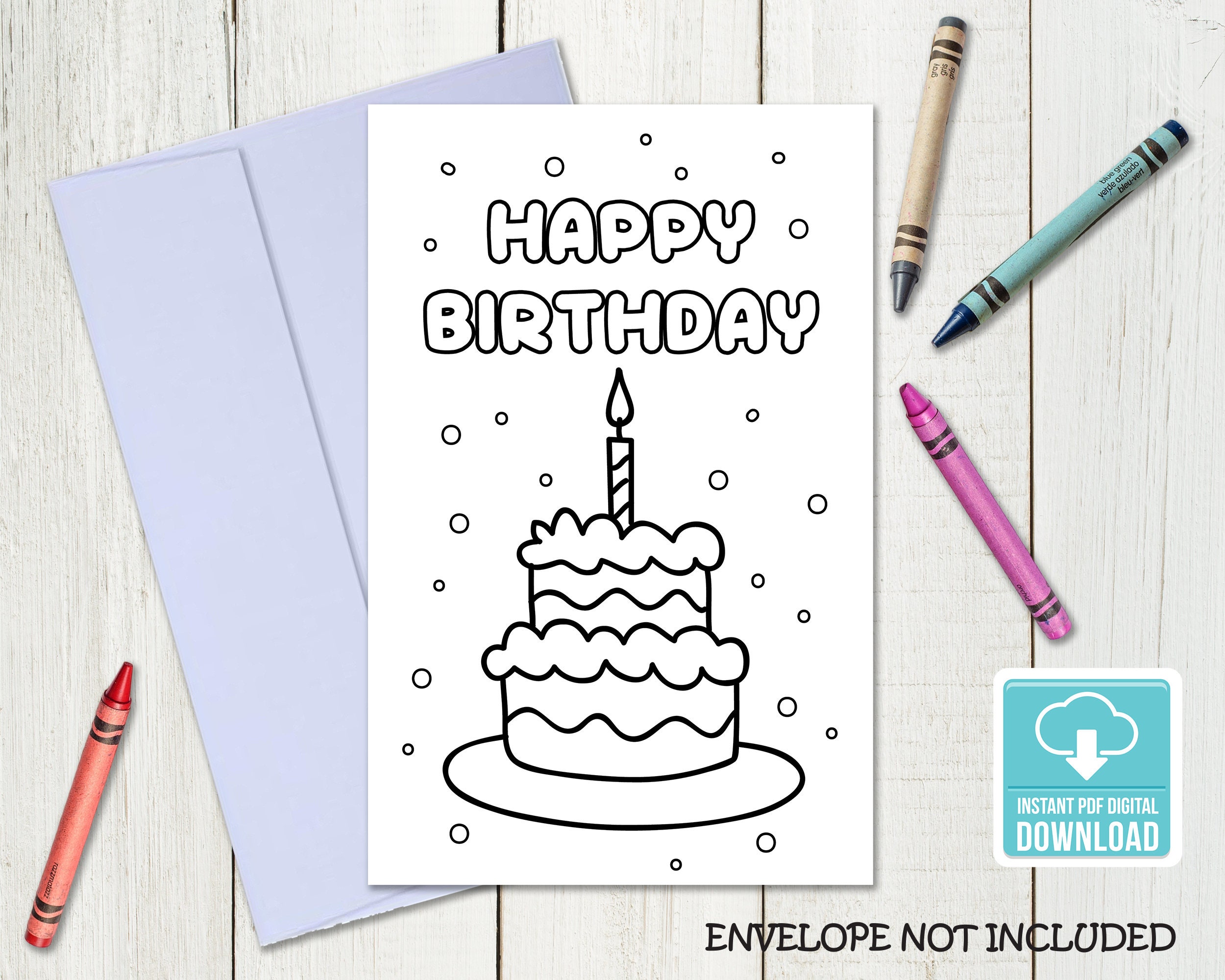 Happy Birthday Card, Birthday Coloring Card, Color Your Own, Birthday ...