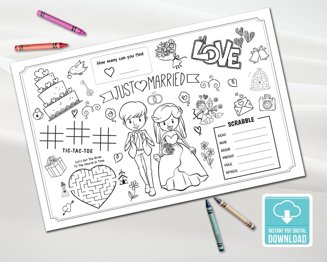 Wedding Activity Placemat for Kids, Coloring Placemat, Wedding Placemat ...